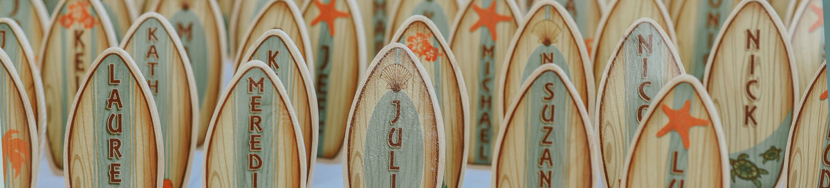 MINI SURFBOARD PLACE CARDS/FAVORS – Flying Tree Studios